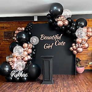 RUBFAC 120pcs 12 Inches Black and Rose Gold Balloon Kit, Rose Gold Confetti Balloons for Valentine's Day, Birthday Party Wedding Graduation Engagement Party Decorations