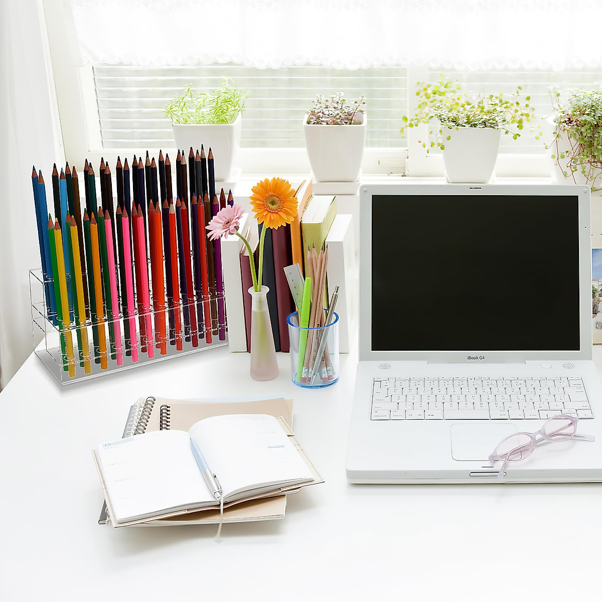 Cabilock Plastic Pencil Holder Clear Acrylic Brush Display Pen Stand: Pen Holder Pen Organizers for Colored Pencils Paint Makeups Cosmetic Brush 48 Hole Pen Organizing Rack