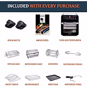 Yedi Total Package 18-in-1 Air Fryer Oven, Air Fryer with Rotisserie and Dehydrator + 100 Recipes, 12.7 Quart