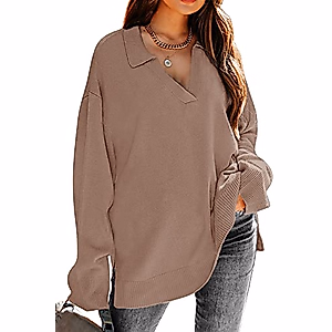 LILLUSORY Womens V Neck Collared Oversized Fall Sweater Clothes 2023 Sexy Cozy Long Sleeve Trendy Knit Knited Polo Pullover Tunic Sweaters Top Cute Outfits