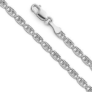 14k REAL White Gold Solid 2.5mm Star/Edge Diamond Cut Chain Bracelet with Lobster Claw Clasp - 7"