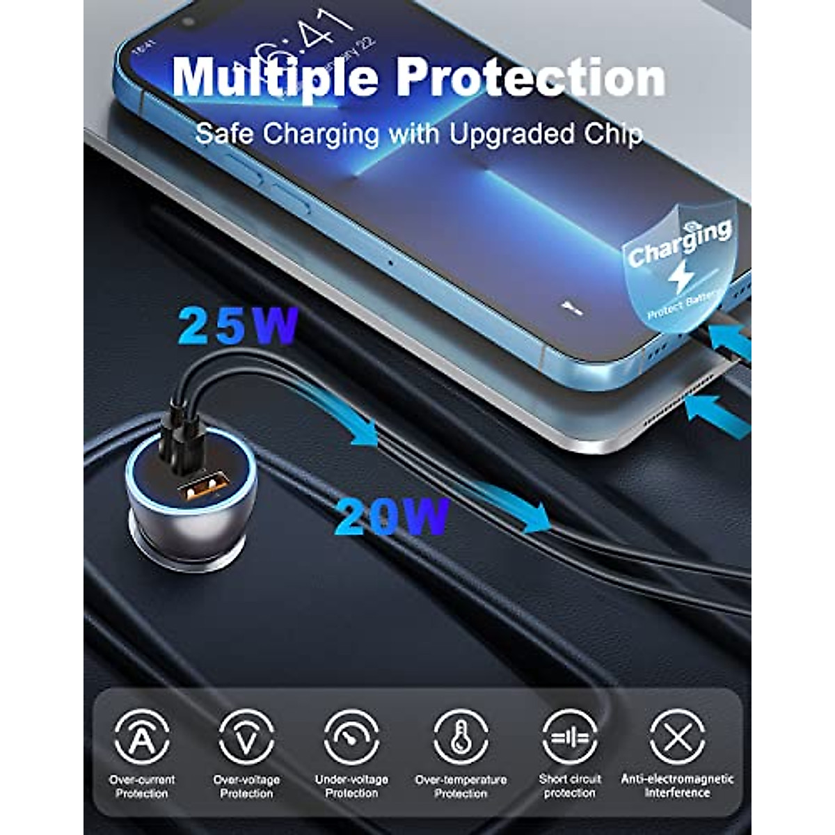 65W USB C Car Charger, Baseus QC3.0 PD3.0 Type C Car Charger, 3 Ports Independent Fast Charging Car Charger Phone Adapter for iPhone 14 13 12 Pro Max XS X, Samsung, iPad Pro/Air, AirPods (Dark Gray)