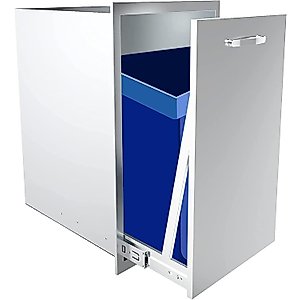 AHLOKI Pull-Out Trash Drawer Built-in Pull-Out Tray Stainless Steel Trash Drawer Storage Trash Bin(10 Gallons)(Not Included) for Outdoor Kitchen BBQ Island (14''Wx27''Hx20''D)