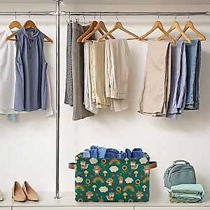 Cute Woodland Animals Pattern Rectangle Storage Basket Collapsible Storage Bin for Nursery Toys Books Waterproof Baskets for Closet Shelves Bedroom Decor