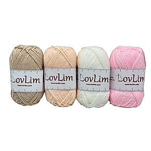 LovLim Yarn Pack, 2 skeins of 50g Each, Soft Cotton Yarn for Crochet and Knitting, Craft DK Amigurumi Yarn (White)