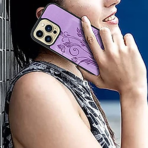 Lacass Compatible with iPhone 13 Pro 6.1 inch 2021 Case [Card Slots] ID Credit Cash Holder Zipper Pocket Detachable Magnet Leather Wallet Cover Wrist Strap Lanyard (Floral Light Purple)