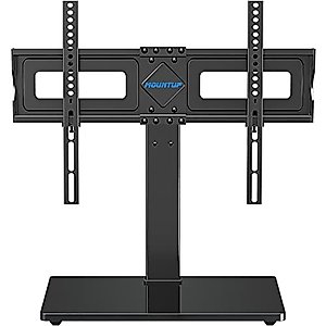 MOUNTUP Universal TV Stand, Table Top TV Stands for 37 to 65, 70 Inch Flat Screen TVs - Height Adjustable, Tilt, Swivel TV Mount with Tempered Glass Base Holds up to 88 lbs, Max VESA 600x400mm MU0031