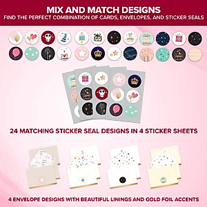 Decorably Assorted Cards with Envelopes & Stickers - 24 Pack Foiled and Glittery Box of Birthday Cards with Envelopes, Printed Message Inside Boxed Birthday Cards Assortment, 6x4 Birthday Card Pack