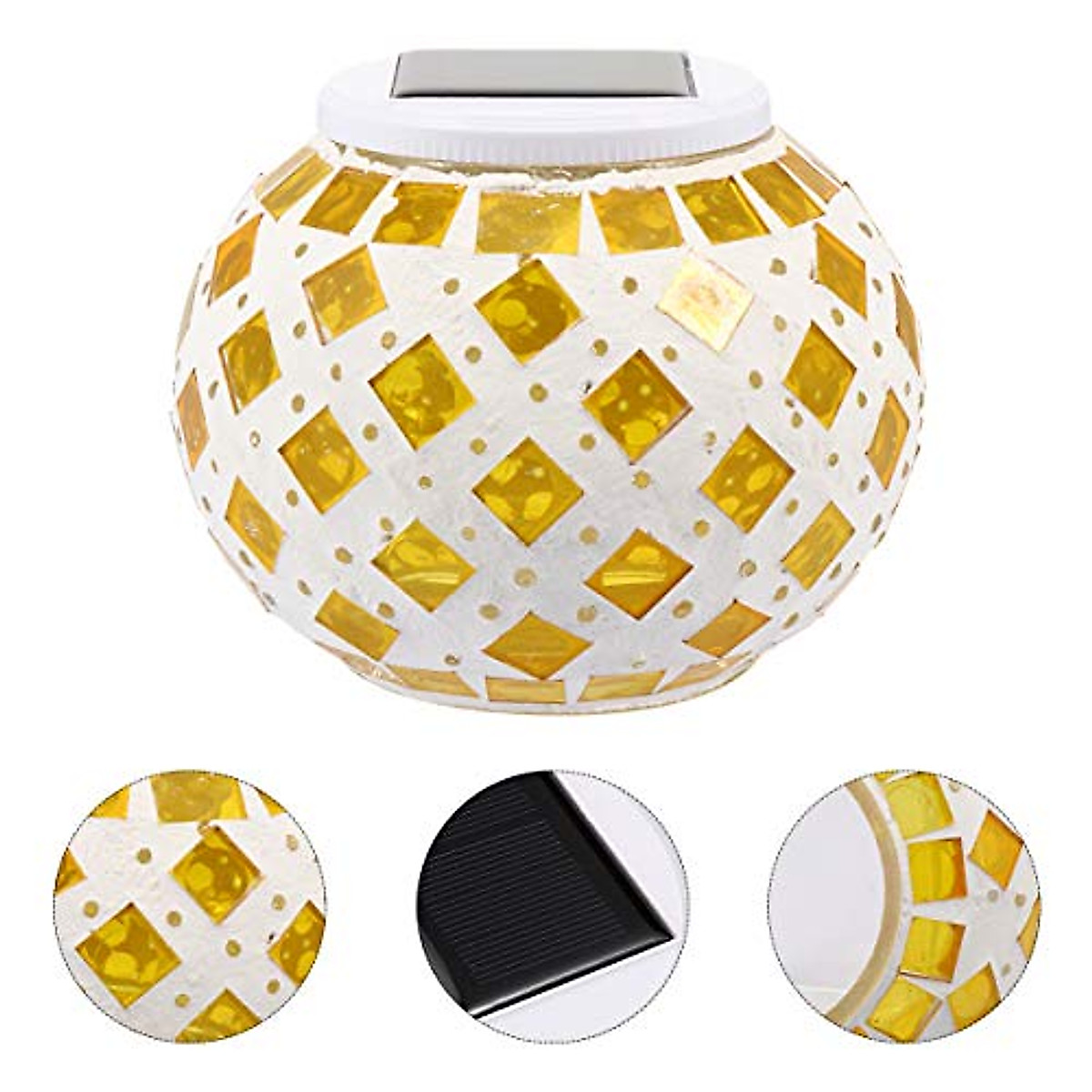 HEALLILY Fence Mosaic Lamp Weatherproof Solar Powered Glass Globe Ball Light LED Pathway Night Lamp for Home Garden Lawn Patio Yard
