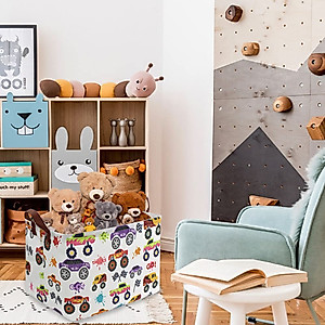 FXOCSHE Rectangular storage Basket with Handles Basket,Baby Room Decor,Cute Pattern Storage Bin，Kids Toy Basket Foldable Nursery Laundry Basket for Kids,Gift Basket(Racing car)