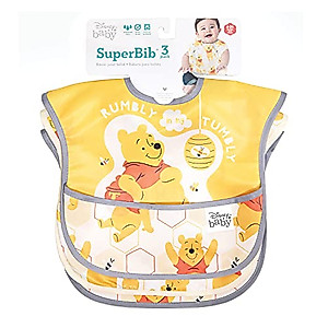 Bumkins Disney Bibs for Girl or Boy, SuperBib Baby and Toddler for 6-24 Months, Essential Must Have for Eating, Feeding, Baby Led Weaning, Mess Saving Waterproof Soft Fabric, 3-pk Winnie the Pooh