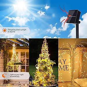 GLSbuld Solar String Lights Outdoor,2-Pack 66FT 200 LED Halloween Lights with 8 Modes, Solar Fairy Lights for Christmas Party Indoor Patio Yard Trees Wedding(Warm White)