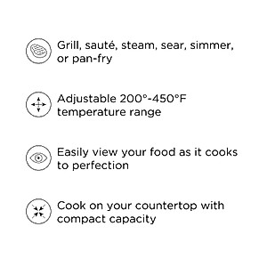 Chefman Electric Grill And Skillet Ridged Surface, Braise, Steam, Sauté, Sear, Pan Fry, Adjustable Temperature, 4.2-Quart, Black-Square