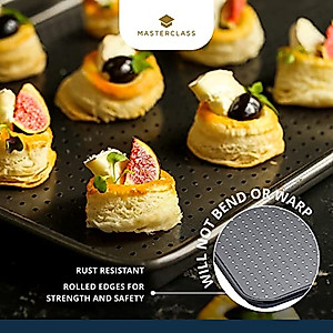 MasterClass KCMCCB54 Crusty Bake Perforated Baking Tray with PFOA Non Stick, Robust 1 mm Carbon Steel, 24 x 18 cm, Grey