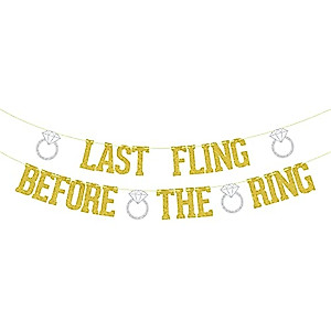Last Fling Before The Ring Banner Gold & Silver Glitter, Bachelorette Party Decoration Banners, Bachelorette Sign Bachelorette Party Photo Props