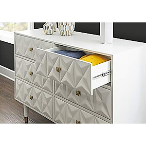 Linon Home Décor Sheerah Six Drawer Geo Texture White Dresser, Gold