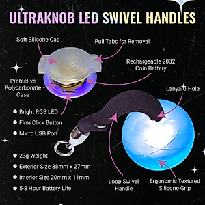UltraPoi UltraKnob Swivel Handles Set (Pair (2)) - Rechargeable LED Poi Knob Handles - Over 30 Brilliant Rainbow Color Modes & Flashing Patterns - Silicone Knob Set for Poi, Flow Arts & Light Spinning