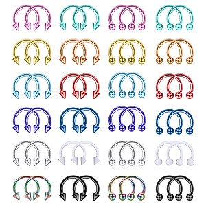 Drperfect 48Pcs 16G Surgical Steel Horseshoe Nose Septum Rings Piercing Jewelry Balls & Spikes Cartilage Helix Tragus Earring Hoop Eyebrow Lip Piercing Ring for Women Men 6mm 8mm 10mm 12mm