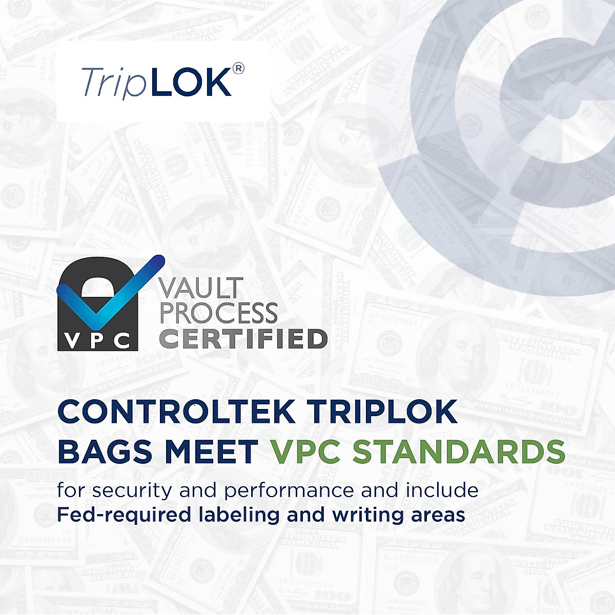 ControlTek TripLok 9" x 12", White with Pocket, 100 Bags, Tamper-Evident Deposit Bags for Cash Handling & Valuables, Moisture, Heat and Cold Sensitive Ink, Tear-off receipt + Large Barcodes 585036