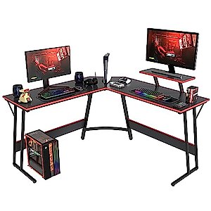 PayLessHere L Shaped Desk Corner Gaming Desk Computer Desk with Large Desktop Studying and Working and Gaming for Home and Work Place,Black