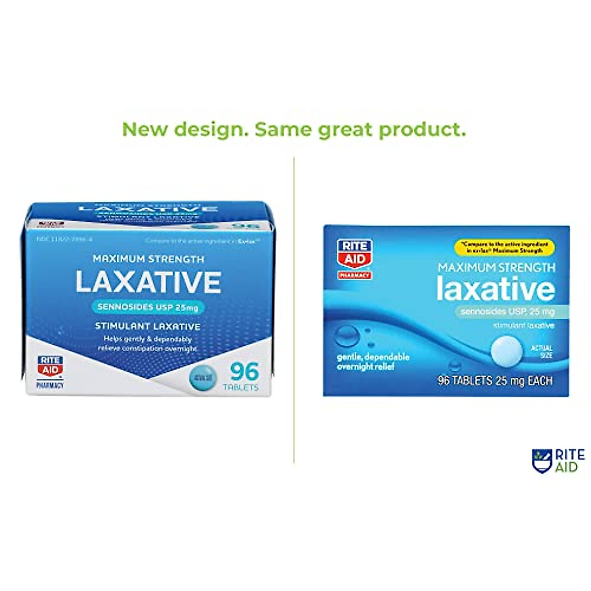 Rite Aid Maximum Strength Laxative, Sennosides USP Tablets, 25 mg, 96 Count | Constipation Relief Laxative Extra Strength | Overnight Fast Acting Laxative | Fiber Supplement & Stool Softeners Softgels