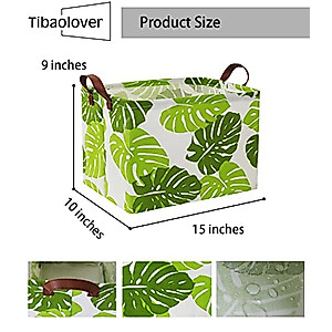 TIBAOLOVER Rectangle Storage Bin with Handles for Kids Toy/Playroom OrganizationDecor/Toy Bin/Closet/Christmas Shelf Gift Baskets/Baby Hamper (Green Leaf)