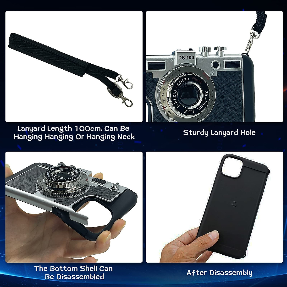 Mscomft Emily in Paris Phone case for iPhone 12/12 Pro, Vintage Camera Phone Case, 3D Vintage Camera Design Phone case That Looks Like a Camera,with Long Anti-Lost Lanyard(for iPhone 12 pro) Black