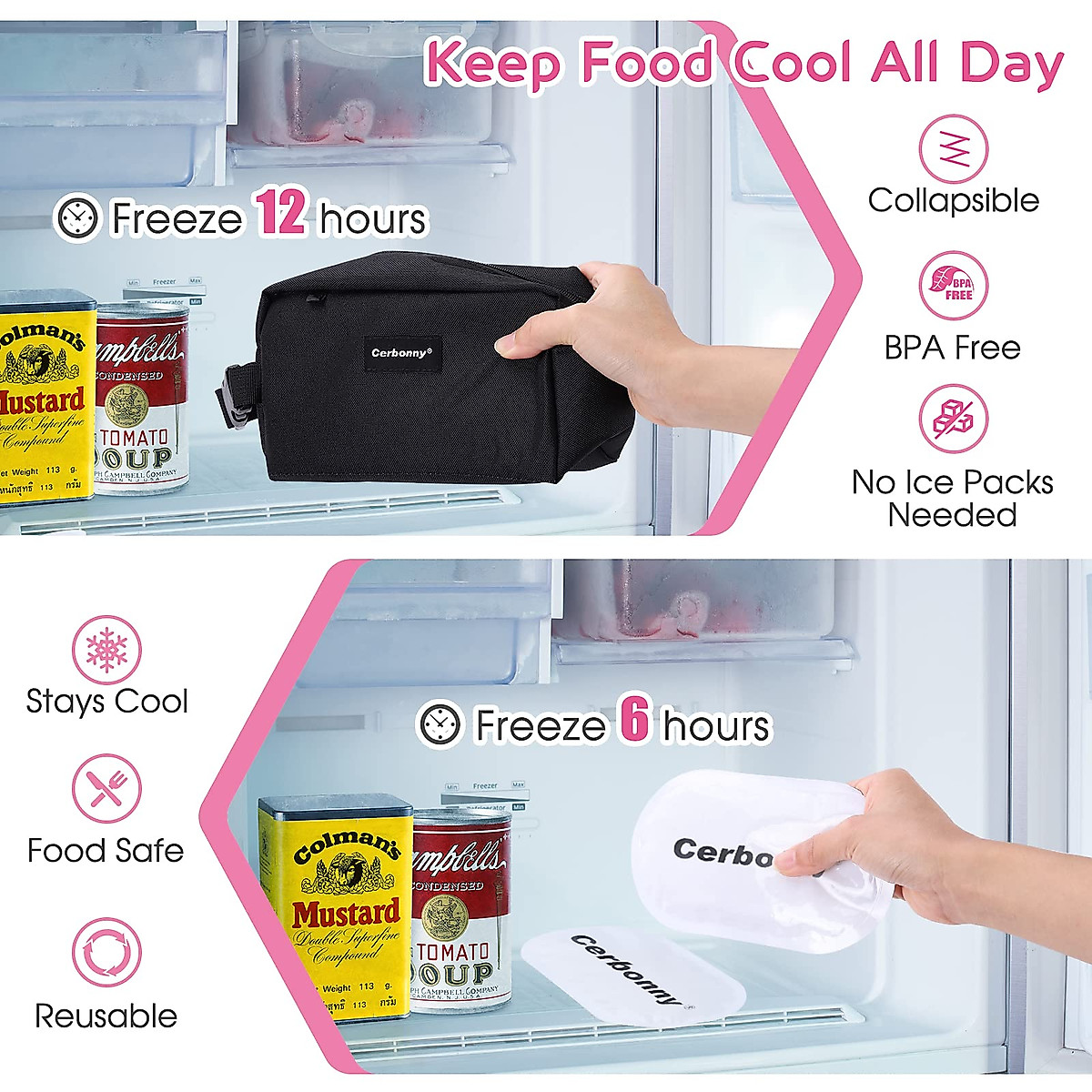 Cerbonny Small Cooler Bag Freezable Lunch Bag for Work School Travel,Leak-proof Small Lunch Bag,Small Insulated Bag For Kids/Adults,Freezable Snack Bag Fit For Yogurt (Black)