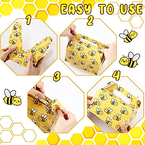 Feifeiya 30 Pcs Bee Candy Boxes with Handles Paper Bee Party Favor Treat Boxes Easy Assemble Bee Gift Bags Bee Party Favor Bags for Birthday Bee Decorations Baby Shower Wedding Kids Bee Party Supplies