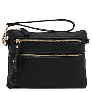 FashionPuzzle Multi Zipper Pocket Small Wristlet Crossbody Bag (Light Mint)