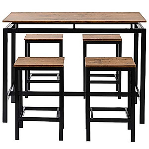 DKLGG 5-Piece Dining Table Set for 4, Modern Kitchen Counter Height Table Set with 4 Stools, Wood Pub Table Bar Table Set, Dining Room Table Set Bar Table and Chairs for Small Space (Brown)