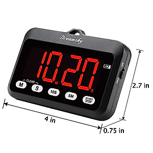 DreamSky Digital Kitchen Timer with Large Red LED Display, Count Up Countdown Timer for Classroom, Magnetic Digital Timer for Cooking/BBQ/Sports/Yoga, Battery Operated Timer with ON/Off Button