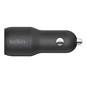 Belkin 24 Watt Dual USB Car Charger - 2 12W USB A Ports with Lightning Cable - Fast Charging Apple iPhone 14, 14 Pro, 14 Pro Max, iPhone 13, 13 Pro Max, Samsung Galaxy, AirPods & More - USB-C Charger