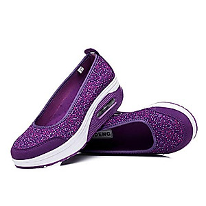 CYBLING Womens Platform Wedge Walking Shoes Fashion Air Cushion Slip on Sneakers Outdoor Fitness Loafers Purple