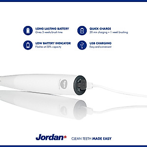 Jordan ® | Clean Smile Electric Toothbrush for Adults + Green Clean Electric Toothbrush sustainable refills x 4 units | Quick Charge, Long-Lasting Battery, Pressure Sensor, 2 Speed Modes | Black Color