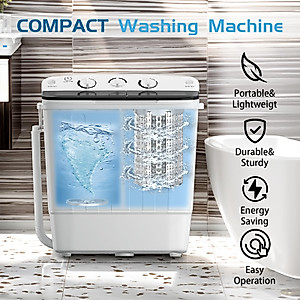 Erivess Portable Twin Tub 18lbs Washing Machine with Drying Rack and 10 Hangers, 11lbs Washer Mini Compact Laundry Machine with 7lbs Spinner, Semi-automatic Washer Combo for Dorms, Apartment