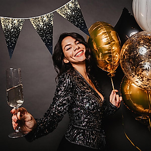 100FT Graduation Celebration Banner Flags | Black and Gold Banner for Graduation Party | Large 18" Pennant Banner New Years Eve Party Decorations | Garland, Bunting Flag Banner Anniversary Decorations |BASHOUT