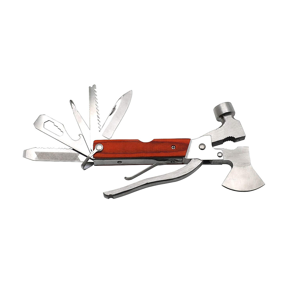 HTTMT Camping Multi tool Tool 16 in 1 Survival Gear Stainless Steel Compatible with Hiking Fishing Outdoor Emergency Kit w/Hammer Axe Knife Bottle Opener Screwdriver etc