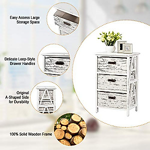 Giantex Storage Drawer Units W/ 3 Fabrics Storage Drawers and Wood Frame, Multiple Dresser Cabinet Chest Organizer Bins for Living Room, Bedroom Sofa Side End Table Vertical Dresser Storage Tower (1)