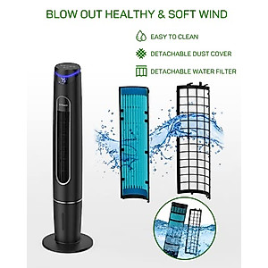 Evaporative Air Cooler, 46" Swamp Cooler with Remote, 3-IN-1 Cooling Fan, Night light, Oscillating, Humidifying, 3 Modes, 3 Speeds, 8H Timer, 2 Ice Packs, Portable Air Cooler for Home Office Bedroom …