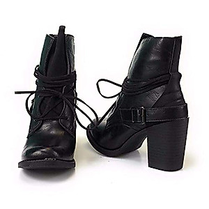 Pierre Dumas Ravenna-1 Women's Vintage Distressed Lace-up Stacked Heel Ankle Boot (Black-1, Numeric_8)