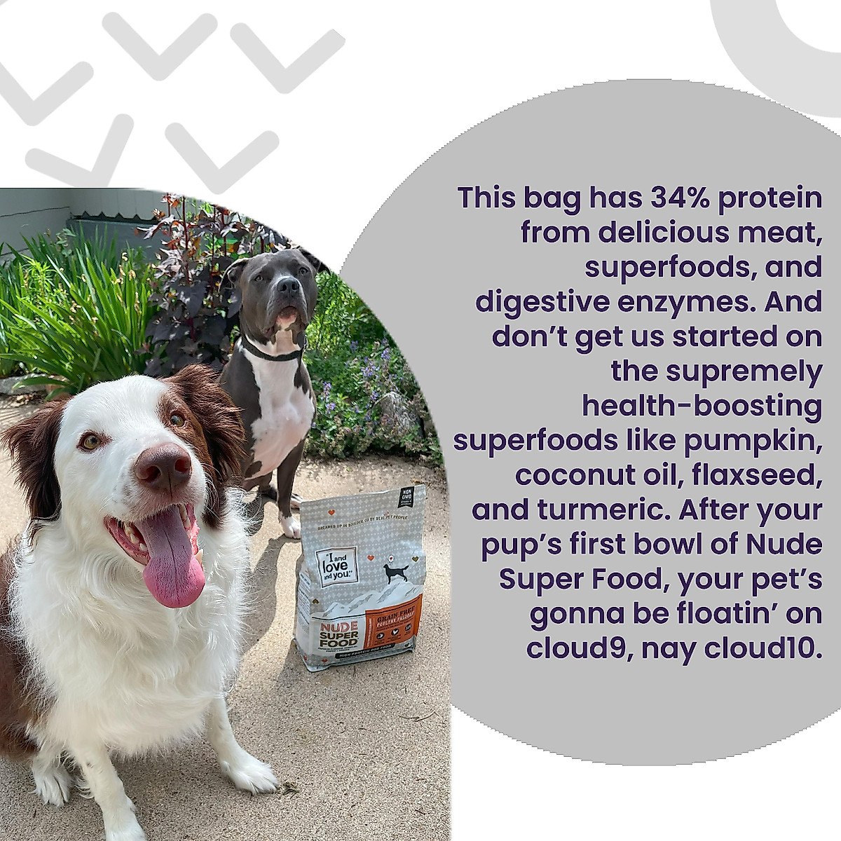 I and love and you Nude Super Food Dry Dog Food - Turkey + Chicken - Prebiotic + Probiotic, Grain Free, Real Meat, No Fillers, 23lb Bag