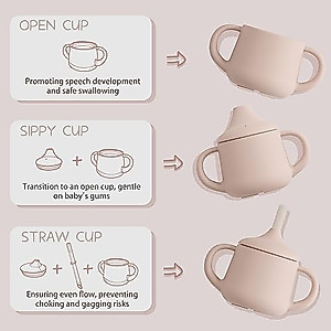 Moonkie Silicone Baby Sippy Cups | 3 Stages Training Cup Straw Cup for Infants Toddlers and Kid, 4 oz (Blush)