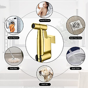LOSCHEN Bidet Sprayer kit for Toilet,Hand Held Sprayer Shattaf Toilet Attachment Stainless Steel for Pet Bath/Personal Hygiene/Bathroom,Easy to Install with T-Adapter（Gold）