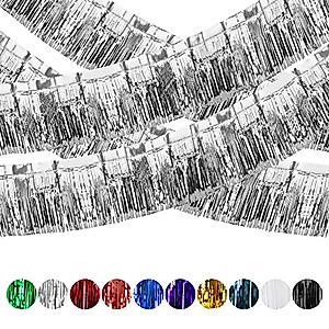 8 Pack Iridescent Metallic Foil Fringe Garland Float Fringe Curtains Shiny Tassel Foil Float Parade Float Decorations for Trailer Car Graduation Homecoming Outdoor Indoor Holiday Party (Silver)