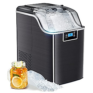 FREE VILLAGE Nugget Ice Maker Countertop, 44Lbs/24H Portable Ice Maker for Soft & Chewable Pellet Ice, Self-Cleaning & Quiet, Ice Machine with Ice Scoop & Basket for Home Office Bar Party-Black