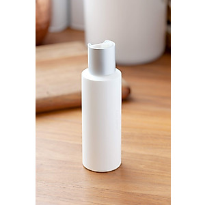 JUVITUS 4 oz / 120 ml White Plastic HDPE Refillable Cylinder Squeeze Bottle with Silver Disc Cap (6 Pack)