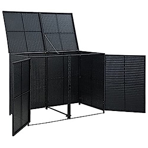 Outdoor Wheelie Storage Shed for Garbage, Garden Tools, Fire Wood, Bin Shed Poly Rattan Black 58.3"x31.5"x43.7"
