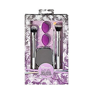 Real Techniques Poppin' Perfection Makeup Brush Set with Makeup Blender Beauty Sponges and Compact Makeup Mirror, Set of 6