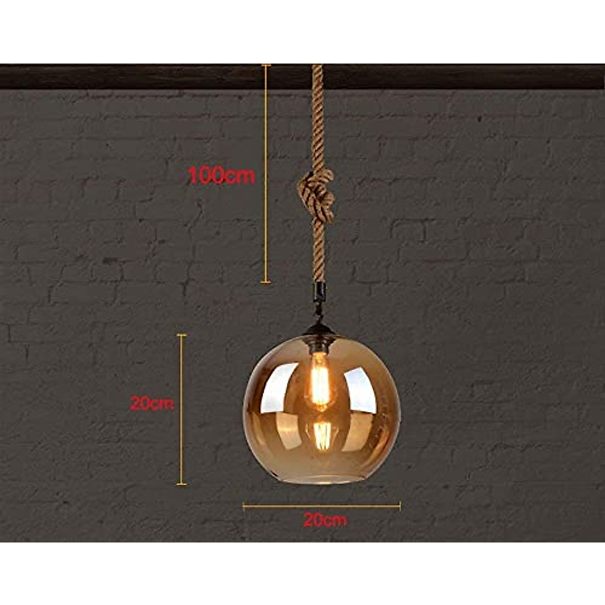 JewOss Chandeliers,Pendant Light Iron Hanging Light+E27 Bulbs Hemp Rope Hanging Chain Glass Lampshade + Living Room Restaurant Bar Cafe Chandelier 30 X 30Cm (Color : 20 * 20cm)